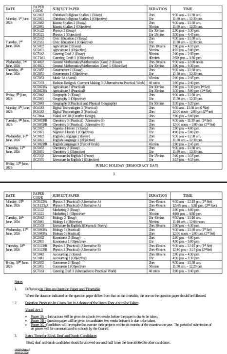 WAEC 2026 Final Timetable For WASSCE May/June SSCE (Official Schedule ...